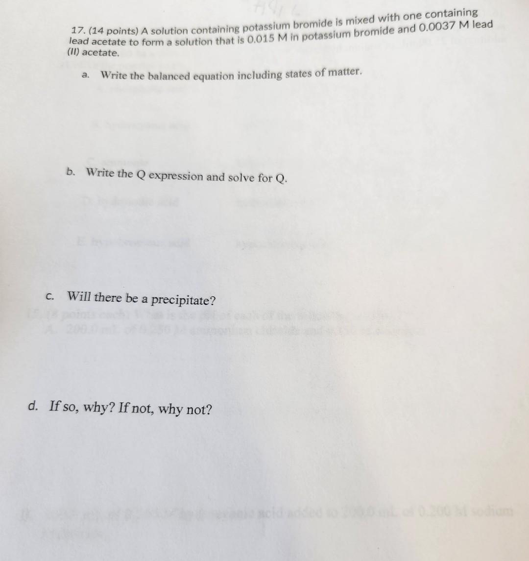 Solved 17. (14 points) A solution containing potassium | Chegg.com Solved 17. (14 points) A solution containing potassium | Chegg.com