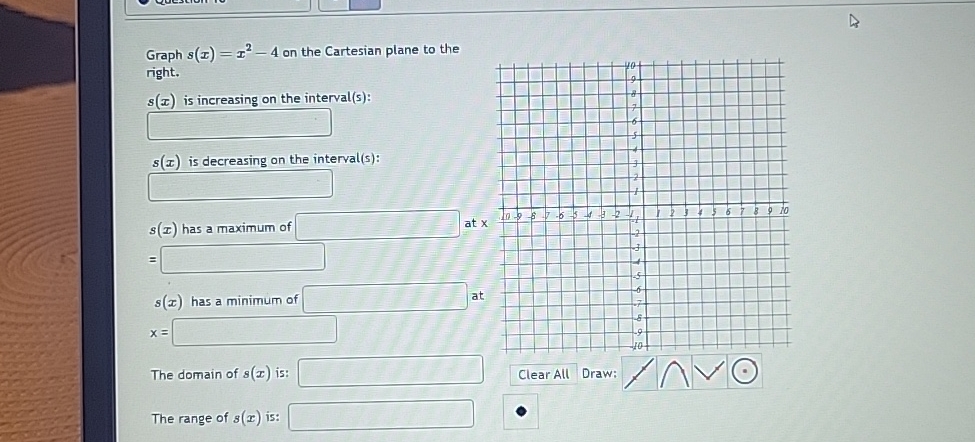 Solved Graph s(x)=x2-4 ﻿on the Cartesian plane to the | Chegg.com