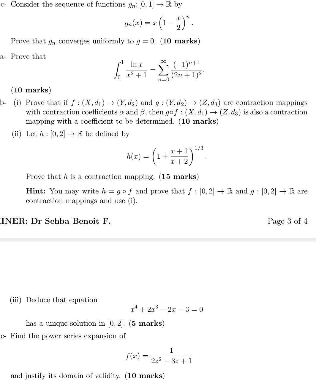 Solved c- Consider the sequence of functions 9n; [0, 1] → R | Chegg.com