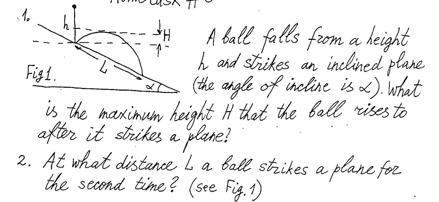 Solved A ball falls from a height h and strikes an inclined | Chegg.com