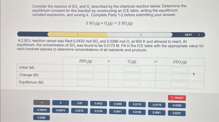 Solved Consider the reaction of SO2 and O2 described by the | Chegg.com