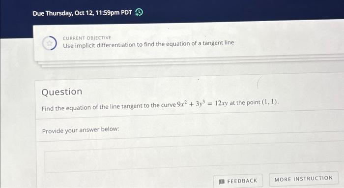 Solved Due Thursday, Oct 12, 11:59pm PDT CURRENT OBJECTIVE | Chegg.com