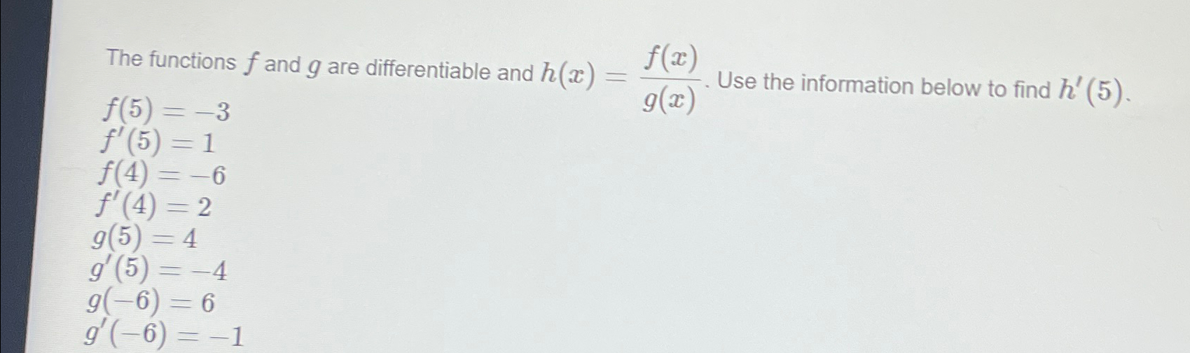 Solved The functions f ﻿and g ﻿are differentiable and | Chegg.com