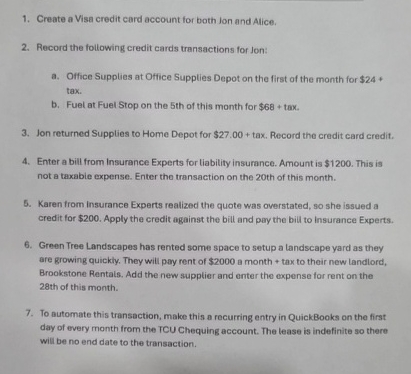 Solved Create a Visa credit card account for both Jon and | Chegg.com