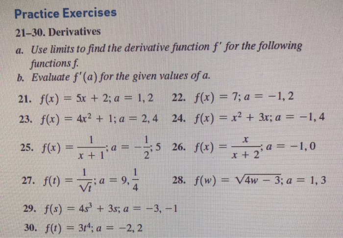 Solved Practice Exercises 21-30. Derivatives a. Use limits | Chegg.com