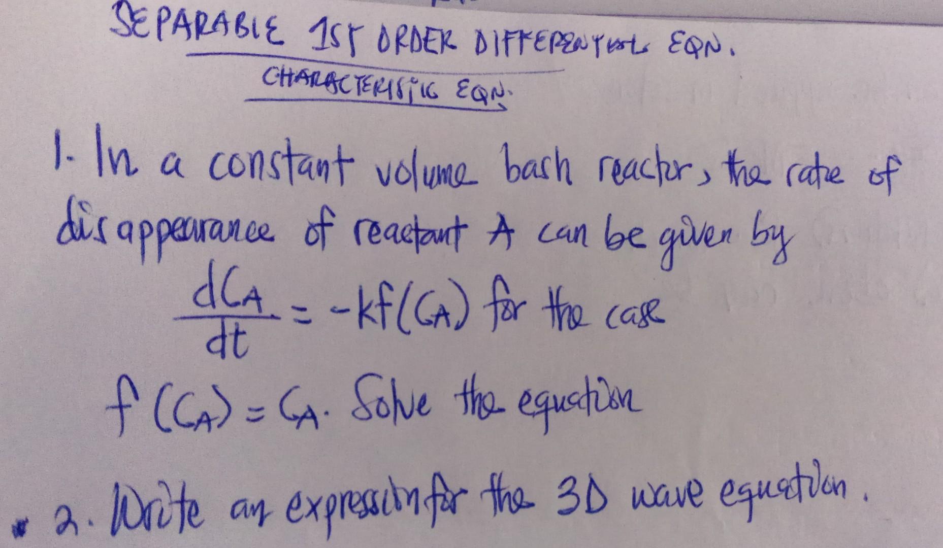 Solved SEPARABIE ISY ORDER DIFTEPQQ YISL EQN. ChArACTERSIIC | Chegg.com