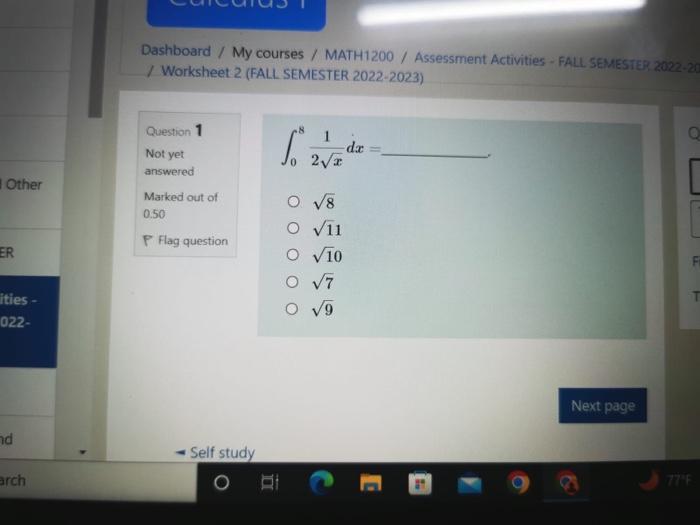 Solved Dashboard / My courses / MATH1200 / Assessment | Chegg.com
