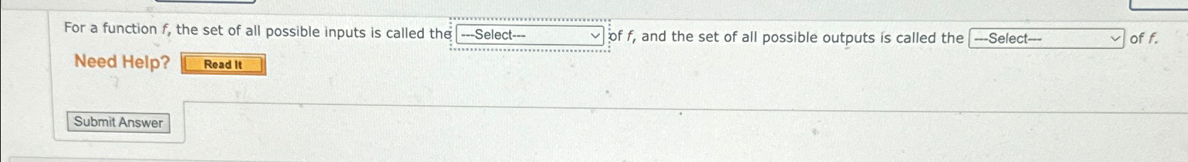 Solved For a function f, ﻿the set of all possible inputs is | Chegg.com