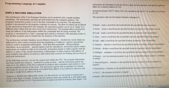 Programming Language & Compiler instructions | Chegg.com