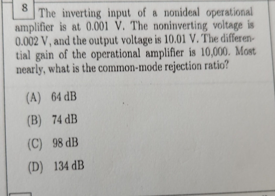 Solved 8 ﻿The inverting input of a nonideal | Chegg.com