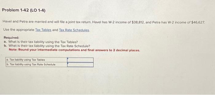 Solved Havel and Petra are married and will file a joint tax | Chegg.com