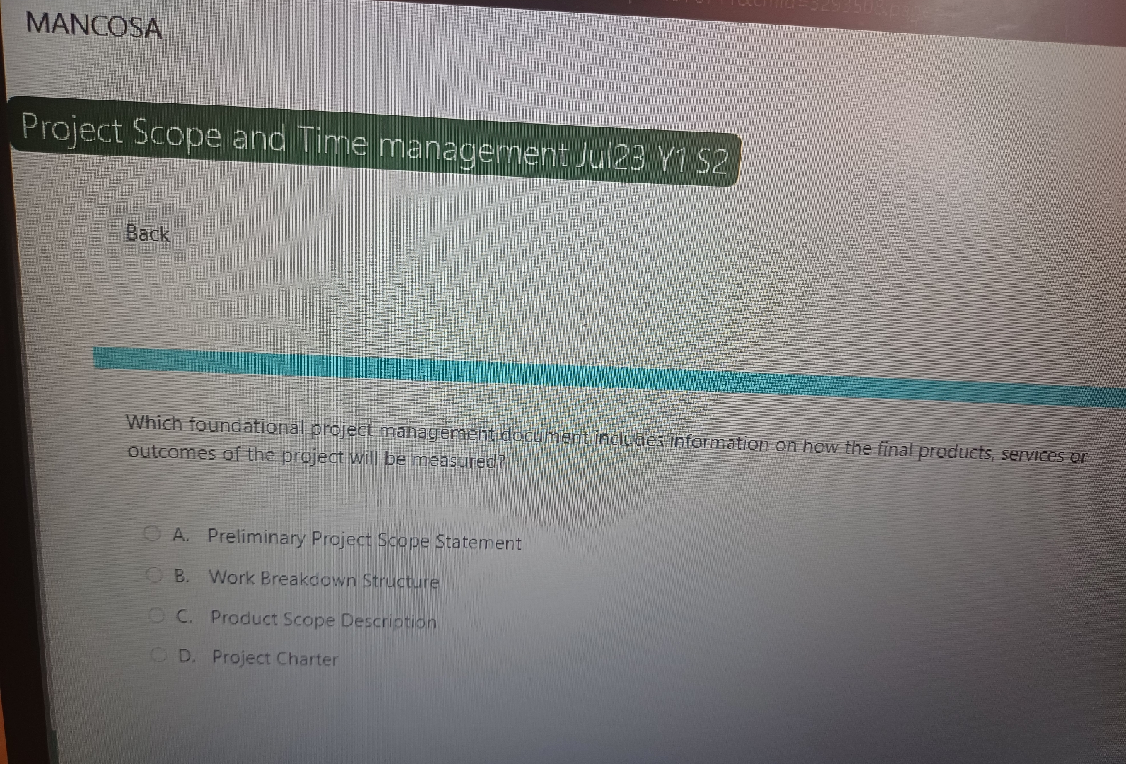Solved MANCOSAProject Scope and Time management Jul23 ﻿Y1 | Chegg.com