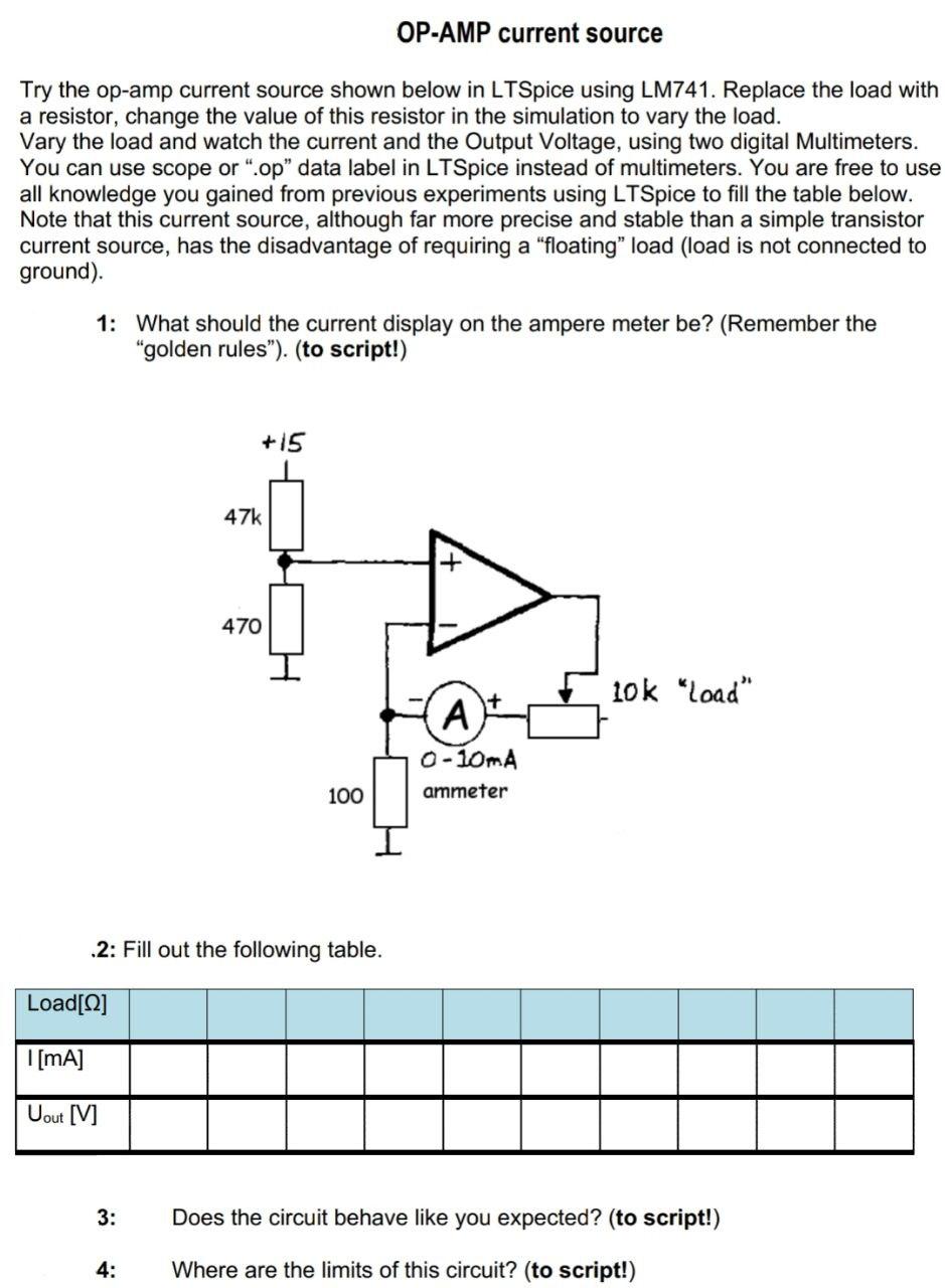 Solved OP-AMP current source Try the op-amp current source | Chegg.com