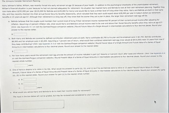 Solved The Johnsons Consider Retirement Flanning answer to | Chegg.com