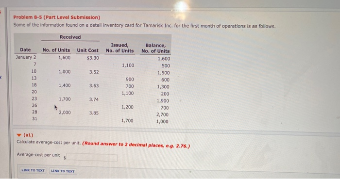 Solved Problem 8-5 (Part Level Submission) Some of the | Chegg.com