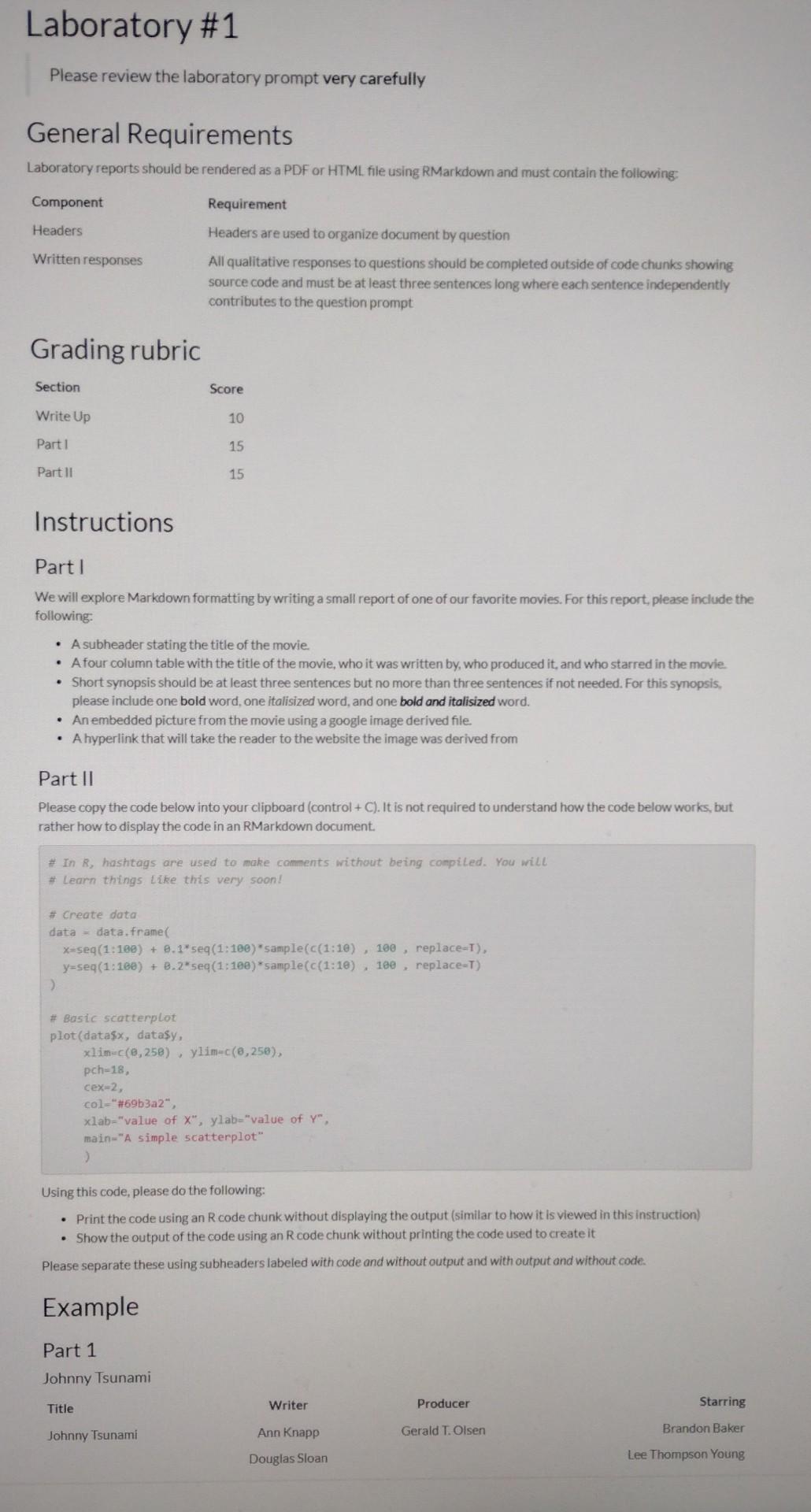 Solved Laboratory \#1 Please review the laboratory prompt | Chegg.com