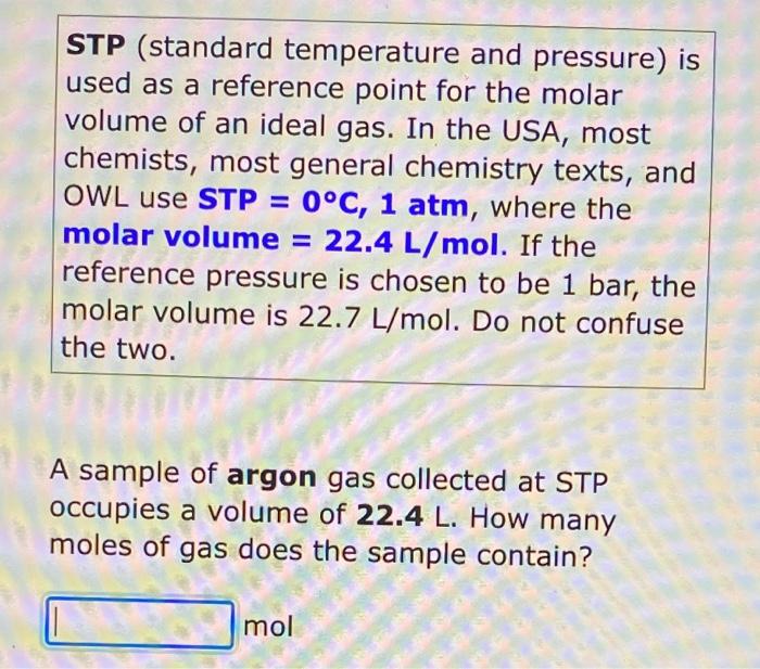 Solved STP (standard temperature and pressure) is used as a | Chegg.com