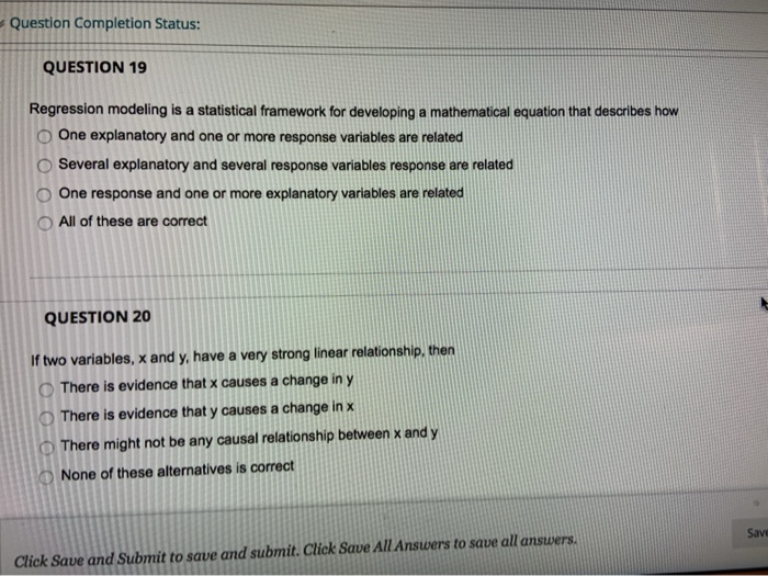 Solved Question Completion Status: QUESTION 19 Regression | Chegg.com
