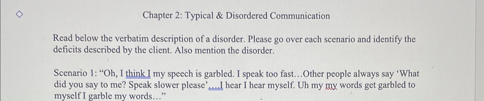 Solved Chapter 2: Typical & Disordered CommunicationRead | Chegg.com