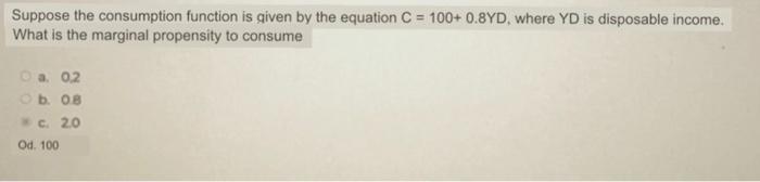 Solved Suppose the consumption function is qiven by the | Chegg.com