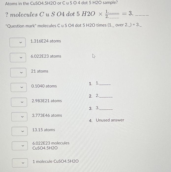 Solved Atoms in the CuSO4.5H20 or CuSO4 dot 5 H20 sample? 1. | Chegg.com