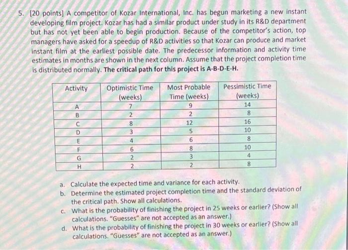 Solved 5. [20 points] A competitor of Kozar International, | Chegg.com