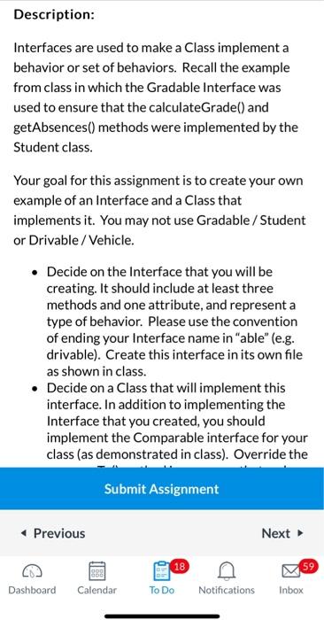 Solved Description: Interfaces are used to make a Class | Chegg.com