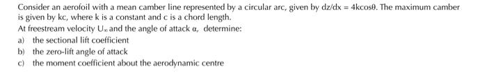 Solved Consider an aerofoil with a mean camber line | Chegg.com