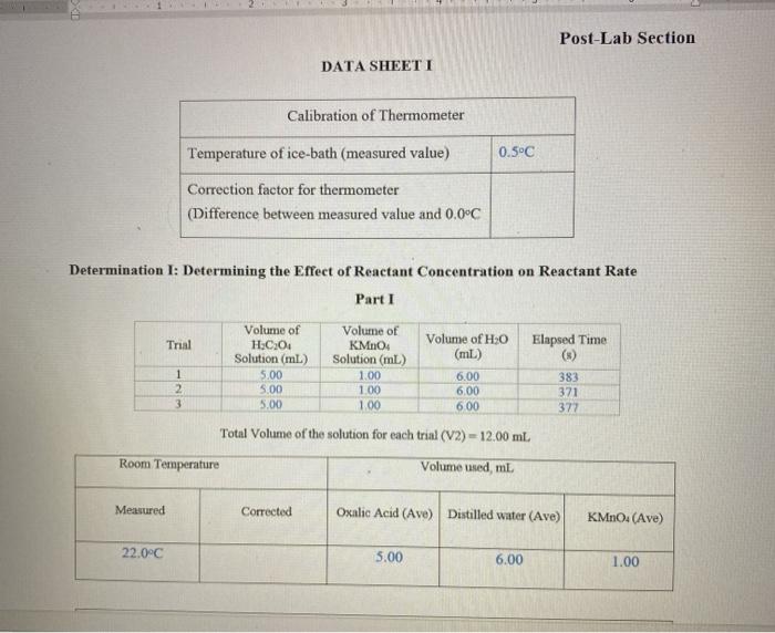 Solved Post-Lab Section DATA SHEET I Calibration of | Chegg.com