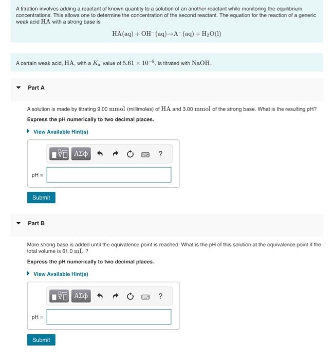 Solved A titration involves adding a reactant of known | Chegg.com