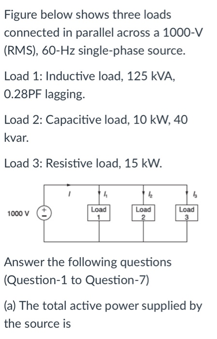 Solved Figure below shows three loads connected in parallel | Chegg.com