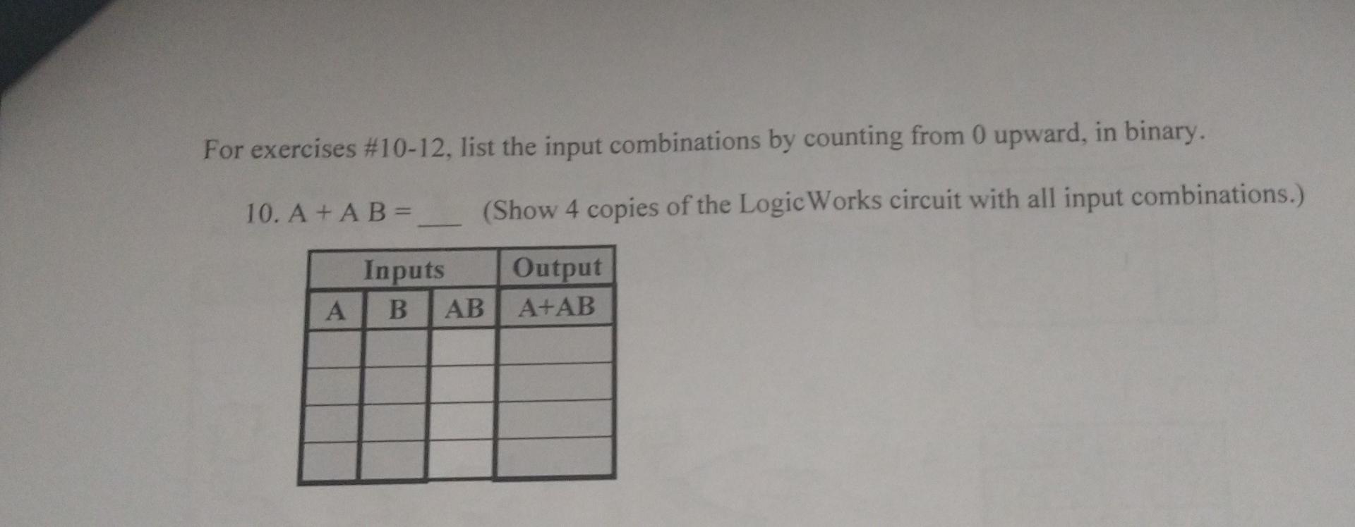 Solved For Exercises 10 12 List The Input Combinations By