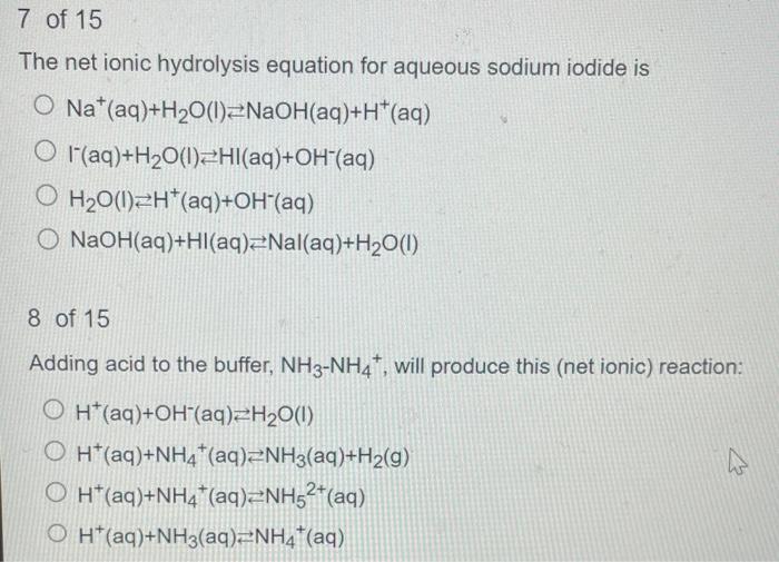 Solved The net ionic hydrolysis equation for aqueous sodium | Chegg.com