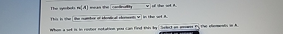 Solved The symbols n(A) ﻿mean the ﻿of the set A.This is | Chegg.com