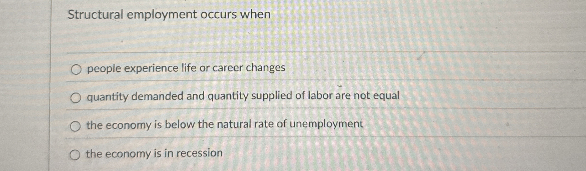 Solved Structural employment occurs whenpeople experience | Chegg.com