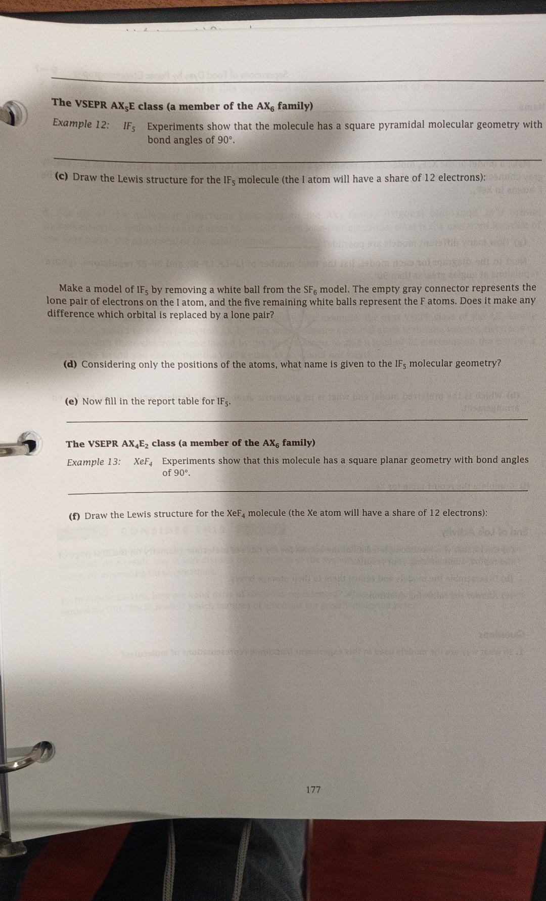 Solved The VSEPR AX0 class (the first member of the AK6 | Chegg.com