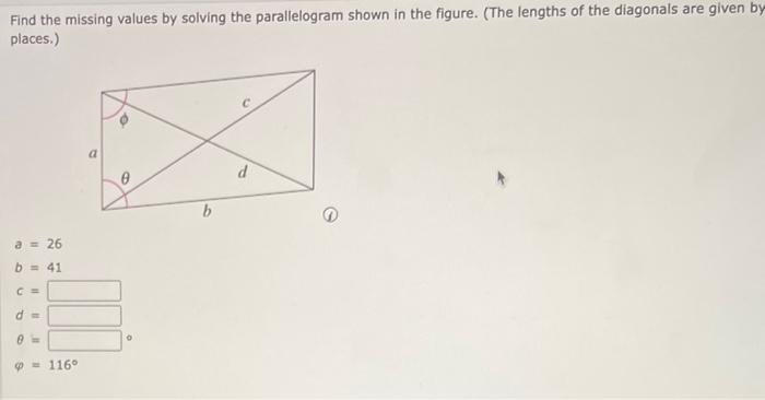 Solved Find the missing values by solving the parallelogram | Chegg.com