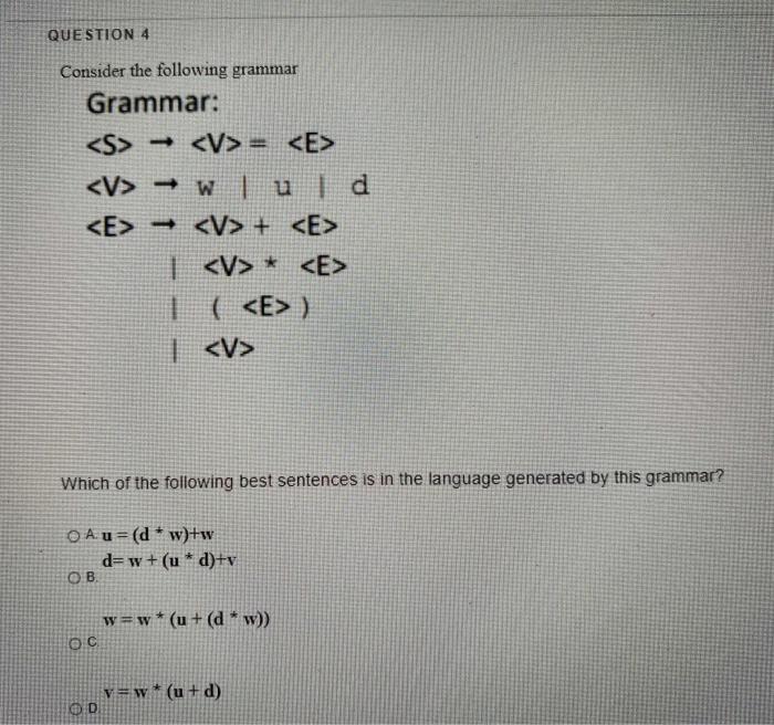 Solved QUESTION 4 Consider the following grammar Grammar: | Chegg.com