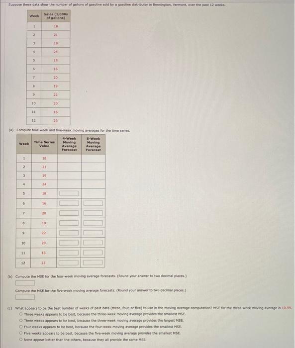 Solved (a) Compute four-week and five-week moving averages | Chegg.com