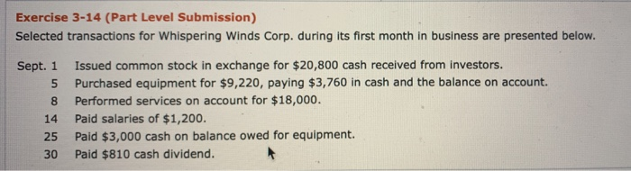 Exercise 3-14 (Part Level Submission) Selected | Chegg.com