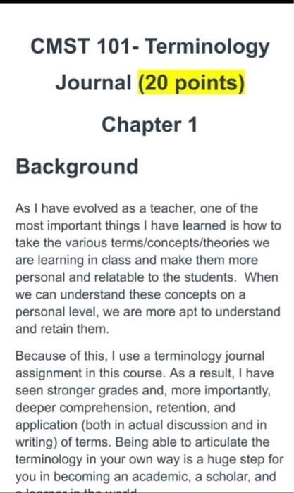 Solved CMST 101- Terminology Journal (20 points) Chapter 1 | Chegg.com