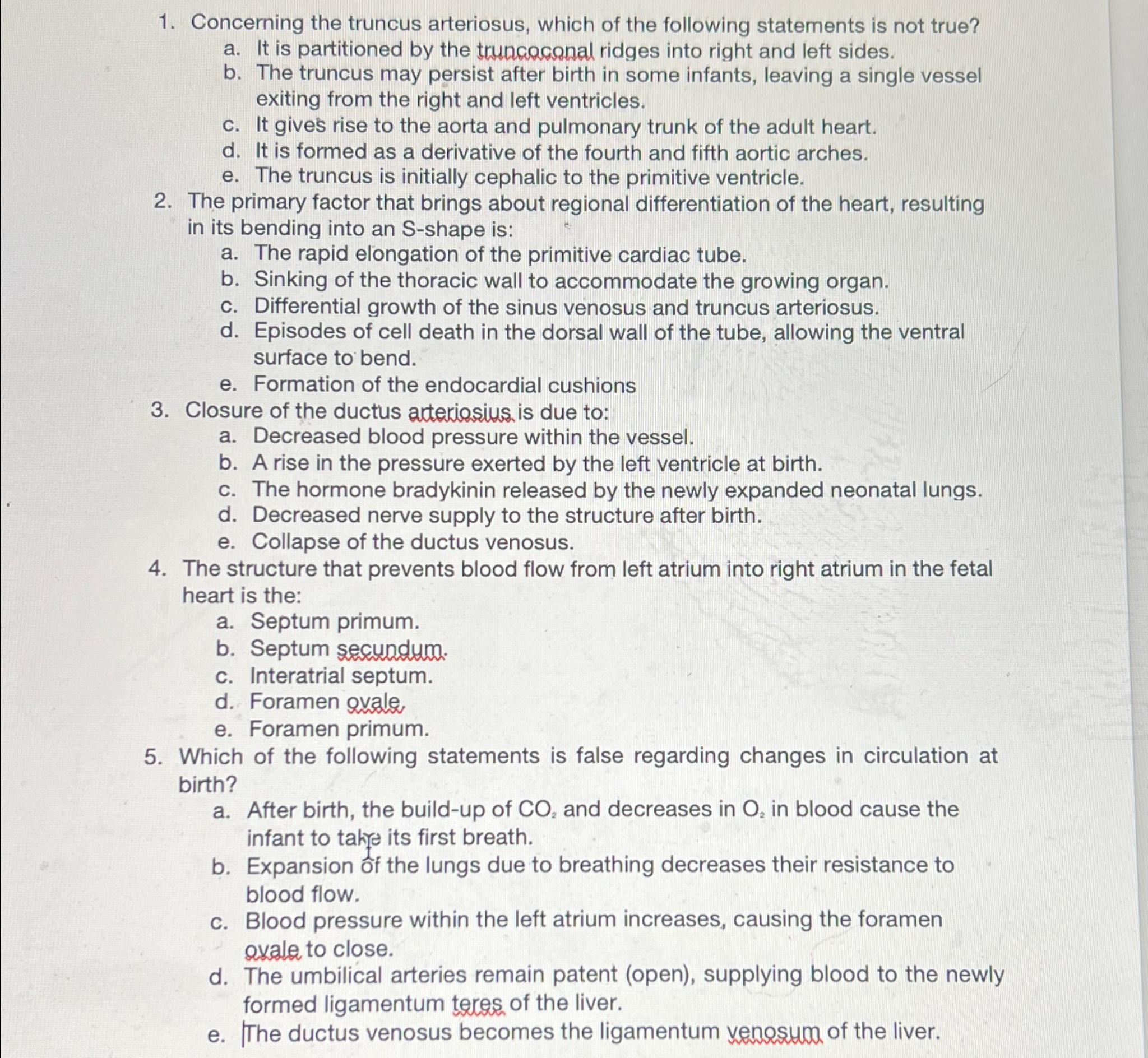 Solved Concerning the truncus arteriosus, which of the | Chegg.com