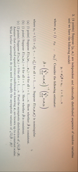 Solved (4 ﻿points) ﻿Suppose (yi,xi) ﻿are independent and | Chegg.com