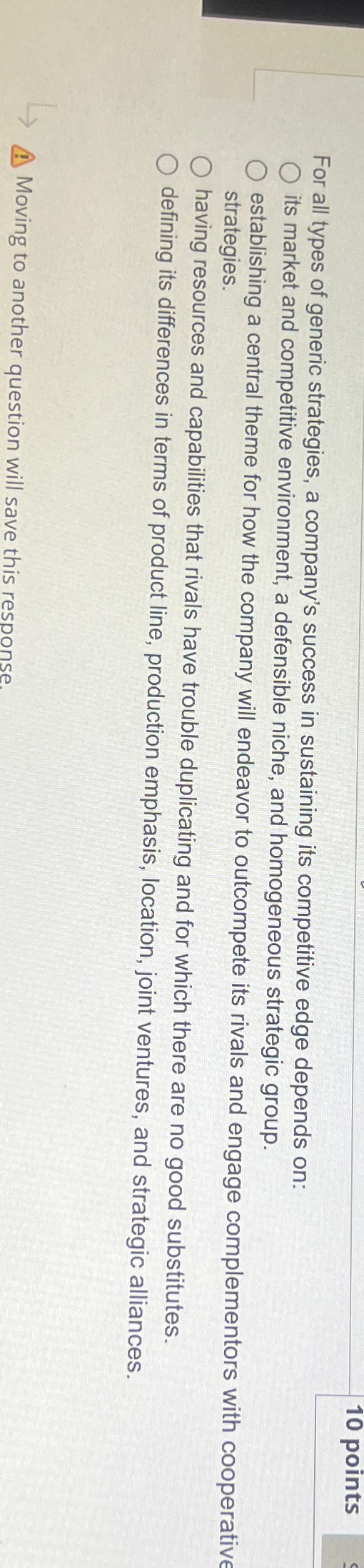 Solved 10 ﻿pointsFor all types of generic strategies, a | Chegg.com