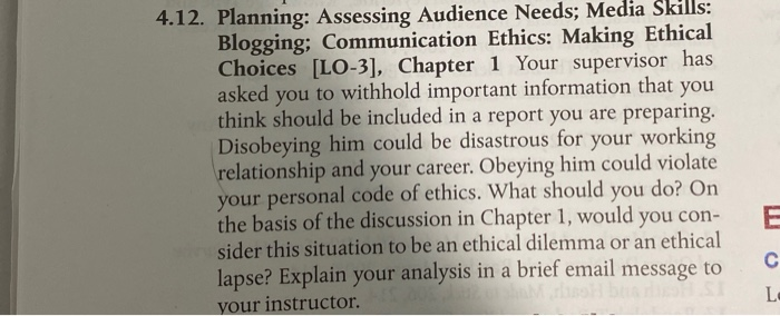 Solved 4.12. Planning: Assessing Audience Needs; Media | Chegg.com