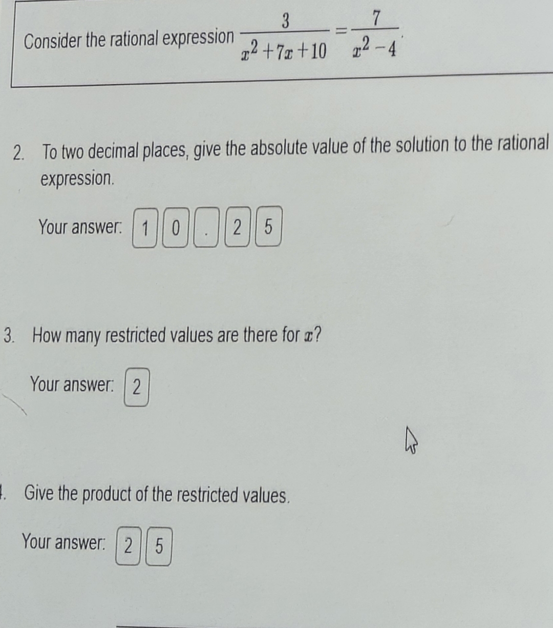Solved Consider the rational expression 3x2+7x+10=7x2-42. | Chegg.com