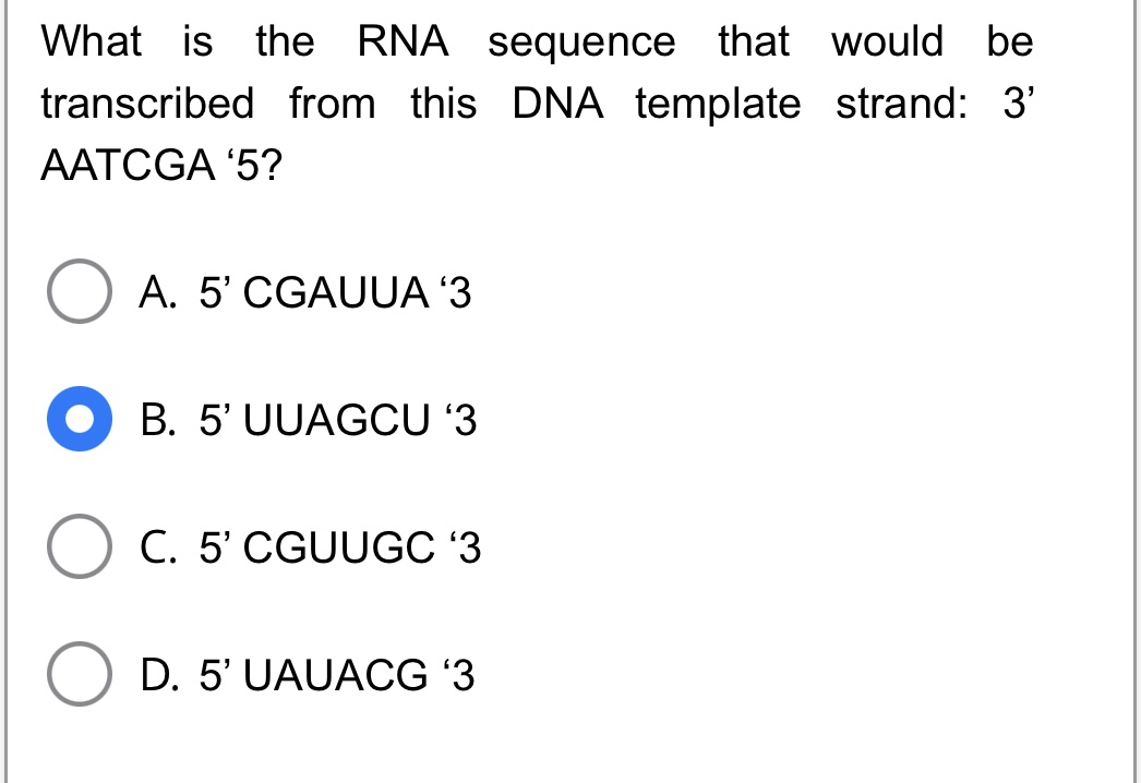 Solved What is the RNA sequence that would betranscribed | Chegg.com