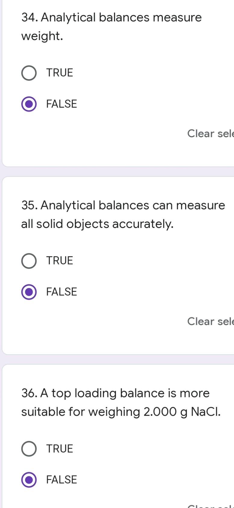 Solved 34. Analytical balances measure weight. TRUE FALSE | Chegg.com