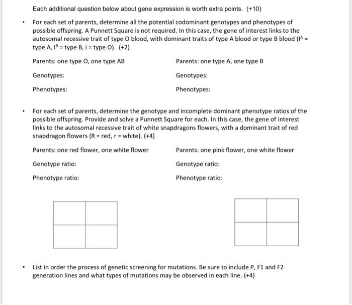 Solved Each additional question below about gene expression | Chegg.com