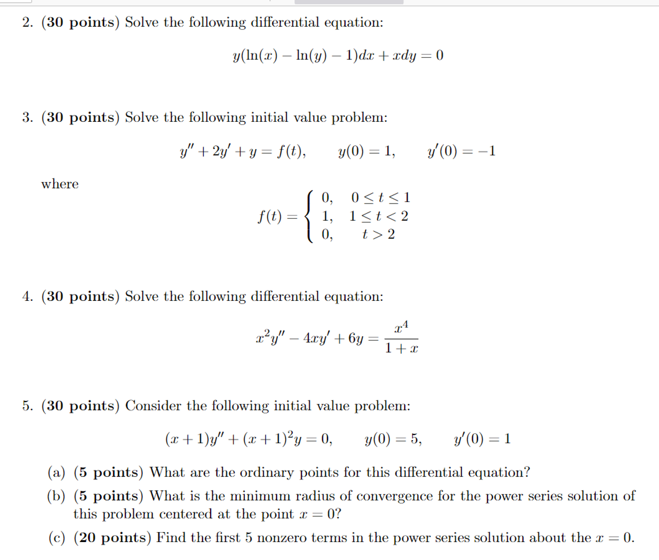 Solved (30 ﻿points) ﻿Solve the following differential | Chegg.com